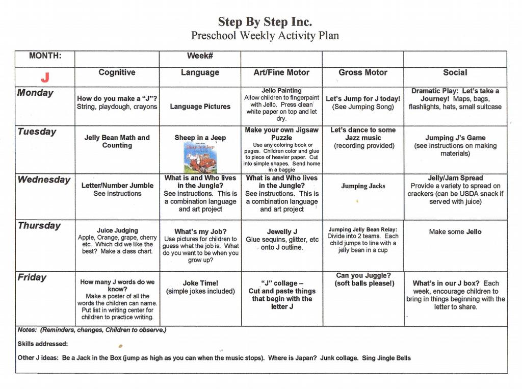 Preschool Weekly Lesson Plan By Early Learning Curriculum Pictures